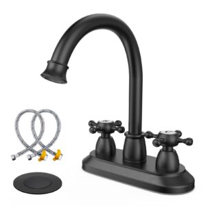 bathroom faucet 3 hole, gowin bathroom faucet matte black,bathroom faucets for sink 3 hole,bathroom sink faucet,4 inch 2- handle sink faucet with 360 swivel gooseneck,drain assembly