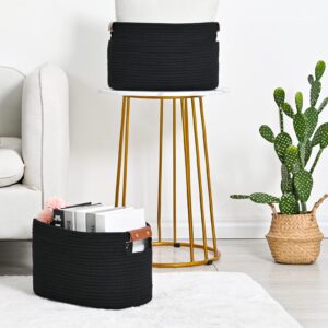 ECDYQXVU 1 Pack Cotton Rope Storage Baskets,15x10x9in,Collapsible Storage Bins, Decorative Woven Basket Cube Storage Organizer for Laundry, Towel, Clothes, Cosmetics, Books(Black)