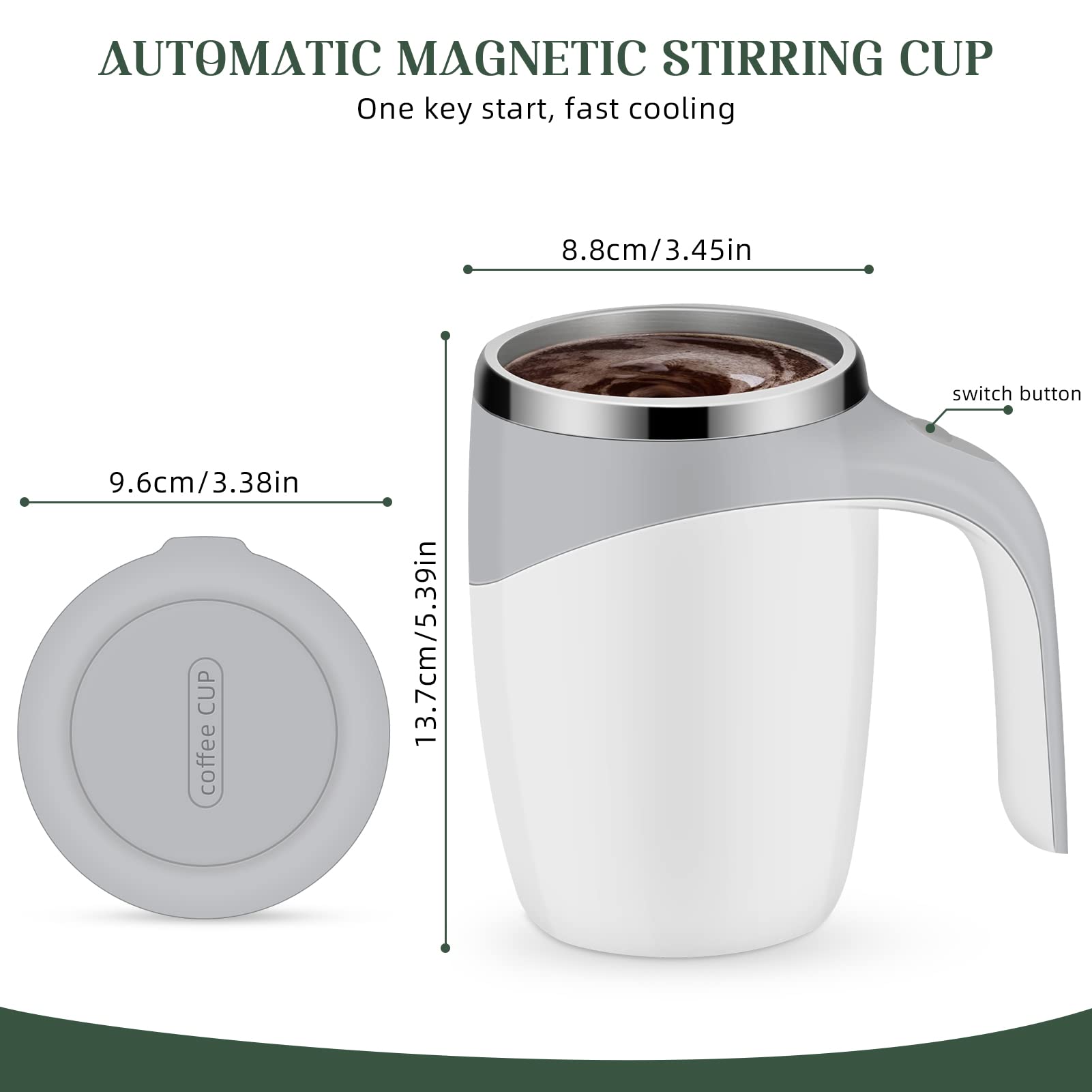 Electric Mixing Cup, Stainless Steel Self Stirring Coffee Mug Cup Automatic Magnetic Stirring Coffee Mug Electric High Speed Mixing Cup For Coffee, Milk, Cocoa and Other Beverages