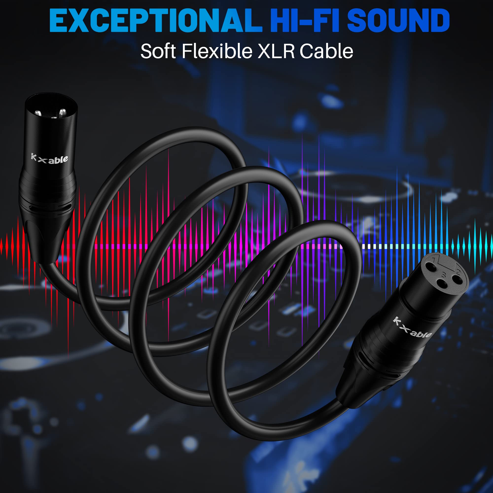 XLR Microphone Cable 100 Feet, 3 Pin Shielded Balanced Male to Female Mic Cord, Zinc Alloy Shells, OFC, Heavy-Duty Patch Cable for Amplifier, Speaker, Mixer with 5 Cable Ties