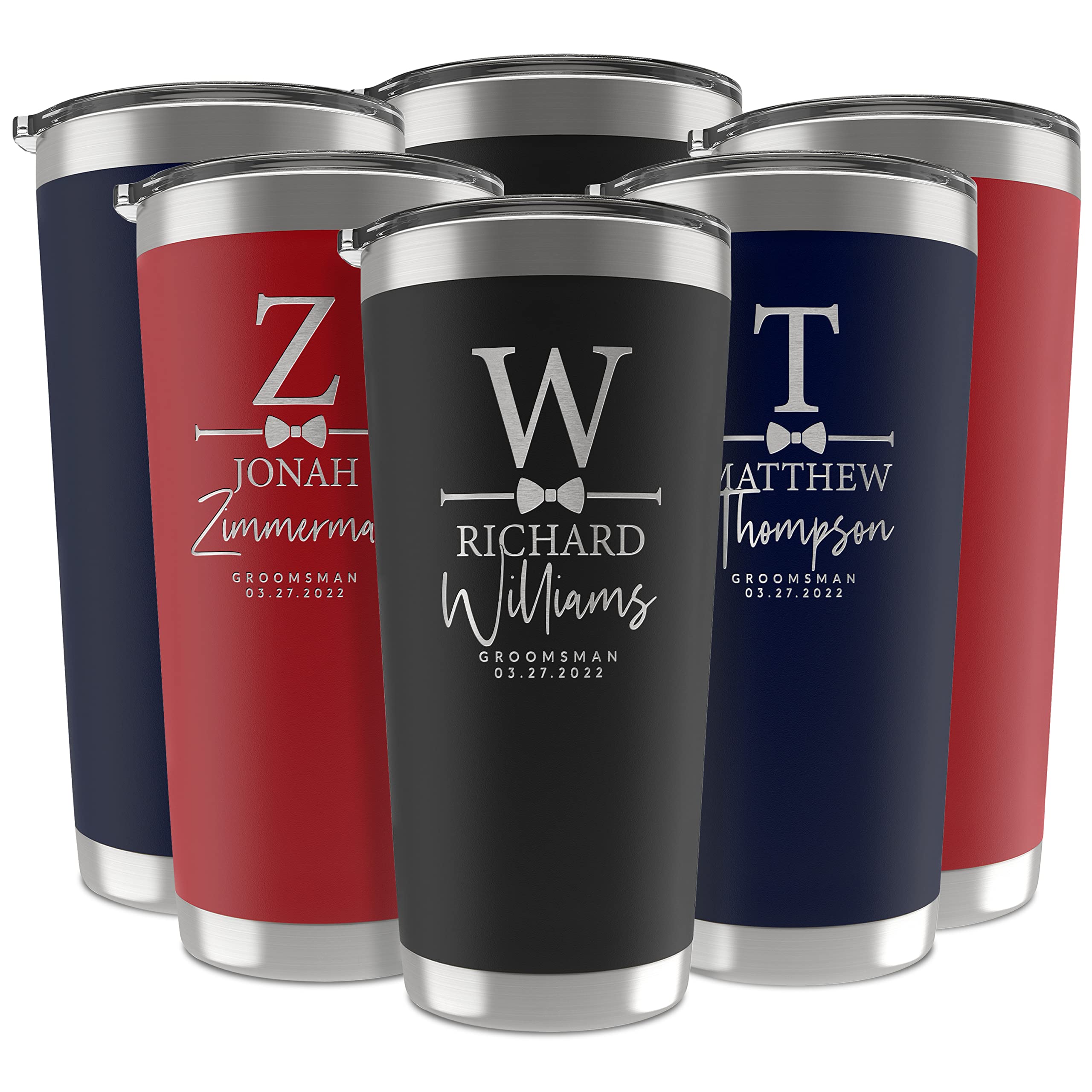 United Craft Supplies Groomsmen Gifts Set of 6, Groomsmen Tumblers Personalized w/Engraved Names & Title, 20 or 30 Oz, 3 Colors, Double Wall Stainless Steel Tumblers, Groomsmen Proposal D5