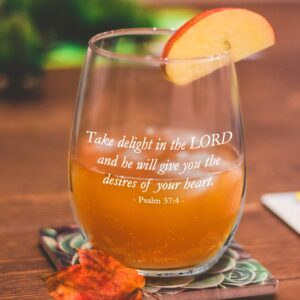 Psalms 4 Pack Stemless Drinkware- (15 oz) | Encouraging Bible Verses | Christian Gifts | Easter Gift Biblical Scripture| Inspirational Gift for Women|Candleholder| Stemless Wine Glasses Made in USA