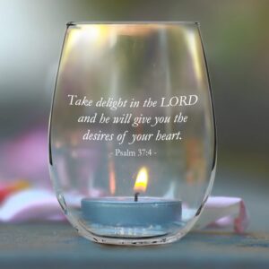 Psalms 4 Pack Stemless Drinkware- (15 oz) | Encouraging Bible Verses | Christian Gifts | Easter Gift Biblical Scripture| Inspirational Gift for Women|Candleholder| Stemless Wine Glasses Made in USA