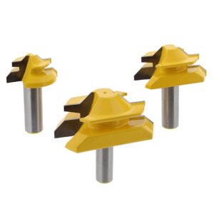 Deadwood Crafted Tools 45 Degree Locking Miter Bit Set - 3Pc 1/2in Wood Router Bits for 3/8 to 1-1/4in Wood Boards