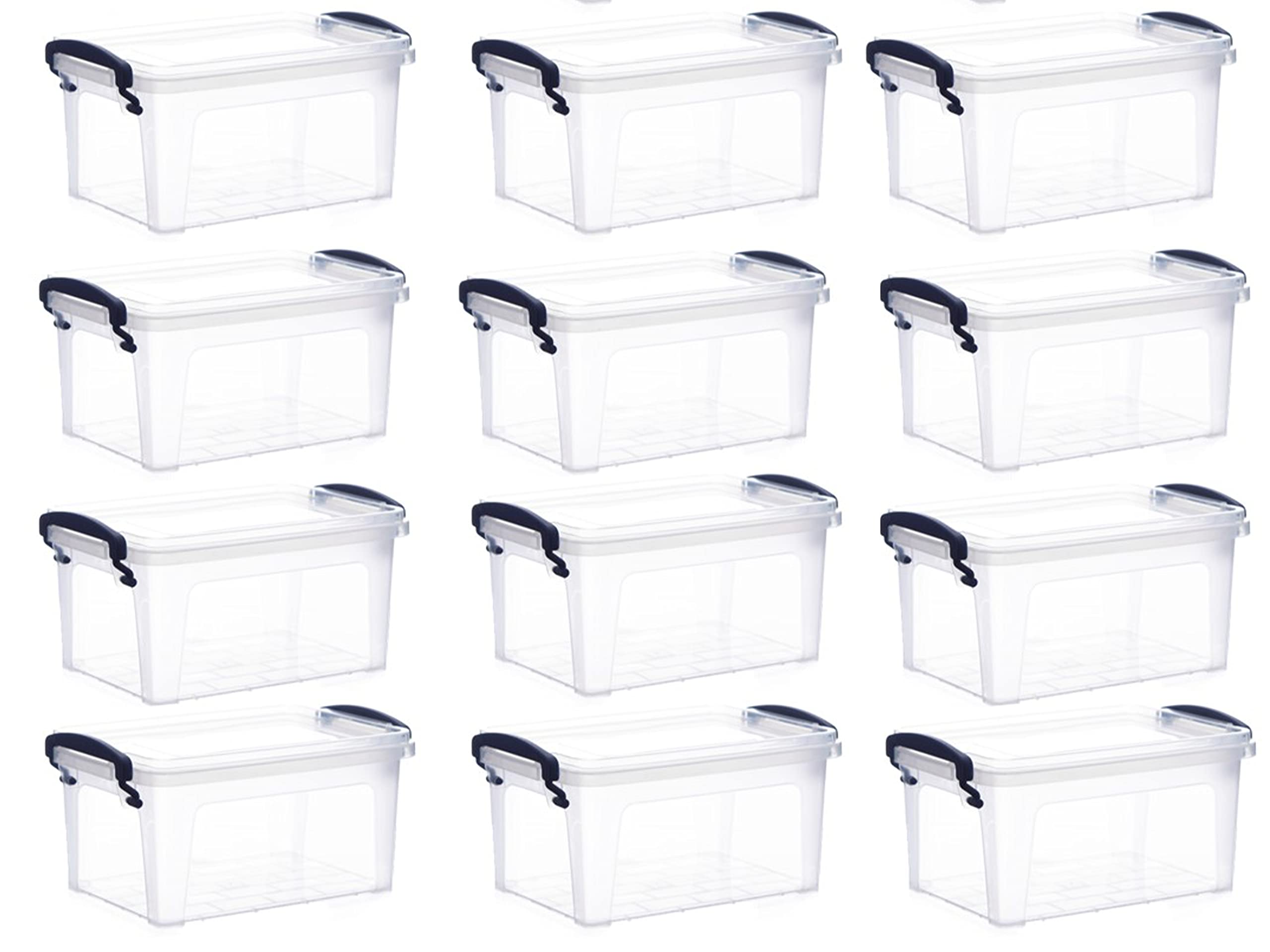 Superio Clear Storage Bins with Lids, Stackable Storage Box with Latches and Handles, Extra Small, 12 Pack 2 Quart