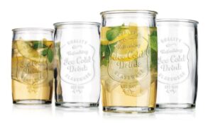 glaver's drinking glasses set of 4, vintage italian style – elegant 20 oz clear tumbler glassware set– genuine artisan-made for, refreshing drinks, beverages, cocktails.