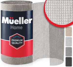 mueller ultra-premium drawer and shelf liner, 12 inch x 20 ft heavy-duty and slip-resistant liner, durable non adhesive waterproof roll, for drawers, kitchen, cabinets, shelves, desks, light grey