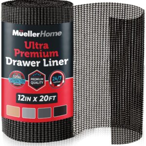 Mueller Ultra-Premium Drawer and Shelf Liner, 12 Inch x 20 FT Heavy-Duty and Slip-Resistant Liner, Durable Non Adhesive Waterproof Roll, for Drawers, Kitchen, Cabinets, Shelves, Desks, Black