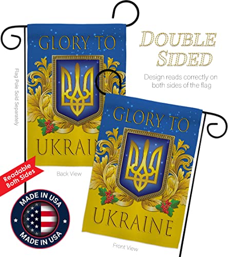 Ukraine Flag Glory to Ukraine Garden Flag Set Wood Dowel Support Cause Stand with Ukrainian House Decoration Banner Small Yard Gift Double-Sided, Made in USA