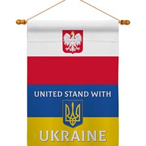 Ukraine Flag Poland Stand with Ukraine House Flag Dowel Set Support Cause Ukrainian Decoration Banner Small Garden Yard Gift Double-Sided, Made in USA