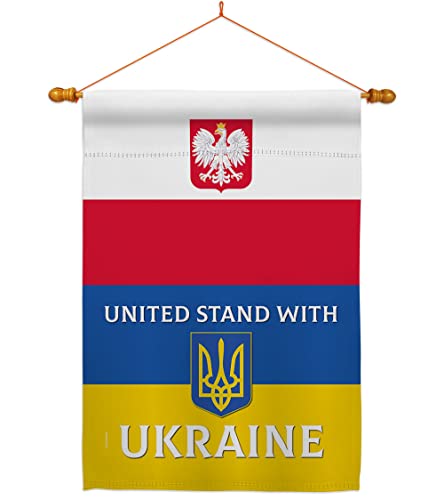 Ukraine Flag Poland Stand with Ukraine House Flag Dowel Set Support Cause Ukrainian Decoration Banner Small Garden Yard Gift Double-Sided, Made in USA