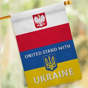 Ukraine Flag Poland Stand with Ukraine House Flag Dowel Set Support Cause Ukrainian Decoration Banner Small Garden Yard Gift Double-Sided, Made in USA