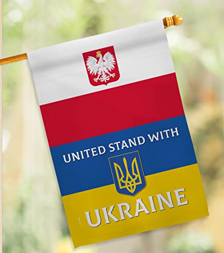 Ukraine Flag Poland Stand with Ukraine House Flag Dowel Set Support Cause Ukrainian Decoration Banner Small Garden Yard Gift Double-Sided, Made in USA