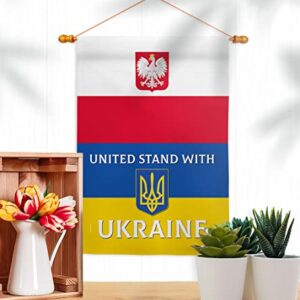 Ukraine Flag Poland Stand with Ukraine House Flag Dowel Set Support Cause Ukrainian Decoration Banner Small Garden Yard Gift Double-Sided, Made in USA