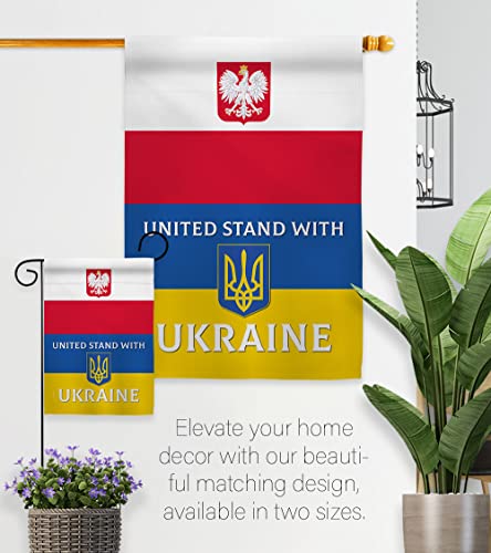 Ukraine Flag Poland Stand with Ukraine House Flag Dowel Set Support Cause Ukrainian Decoration Banner Small Garden Yard Gift Double-Sided, Made in USA