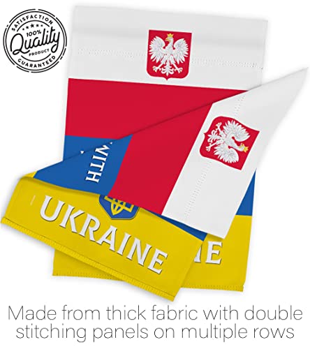 Ukraine Flag Poland Stand with Ukraine House Flag Dowel Set Support Cause Ukrainian Decoration Banner Small Garden Yard Gift Double-Sided, Made in USA