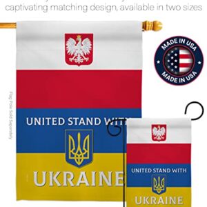 Ukraine Flag Poland Stand with Ukraine House Flag Dowel Set Support Cause Ukrainian Decoration Banner Small Garden Yard Gift Double-Sided, Made in USA