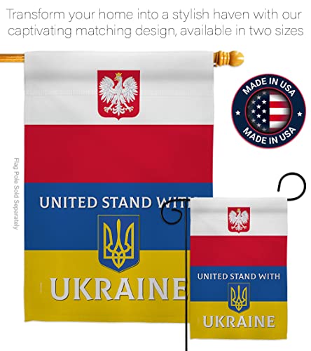 Ukraine Flag Poland Stand with Ukraine House Flag Dowel Set Support Cause Ukrainian Decoration Banner Small Garden Yard Gift Double-Sided, Made in USA