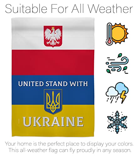 Ukraine Flag Poland Stand with Ukraine House Flag Dowel Set Support Cause Ukrainian Decoration Banner Small Garden Yard Gift Double-Sided, Made in USA