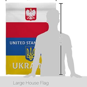 Ukraine Flag Poland Stand with Ukraine House Flag Dowel Set Support Cause Ukrainian Decoration Banner Small Garden Yard Gift Double-Sided, Made in USA