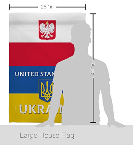 Ukraine Flag Poland Stand with Ukraine House Flag Dowel Set Support Cause Ukrainian Decoration Banner Small Garden Yard Gift Double-Sided, Made in USA