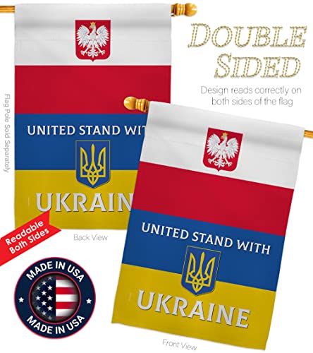 Ukraine Flag Poland Stand with Ukraine House Flag Dowel Set Support Cause Ukrainian Decoration Banner Small Garden Yard Gift Double-Sided, Made in USA