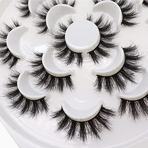 Veleasha 5D Faux Mink Lashes Handmade Luxurious Volume Fluffy Natural False Eyelashes 7 Pairs (City Girl)