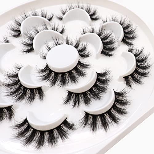 Veleasha 5D Faux Mink Lashes Handmade Luxurious Volume Fluffy Natural False Eyelashes 7 Pairs (City Girl)