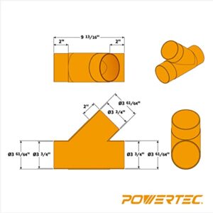 POWERTEC 4 Inch Y Fitting for 4 Inch Dust Collection Hose, 4 Inch Dust Collection Hose Connector Fittings for Dust Collection System (70106V)