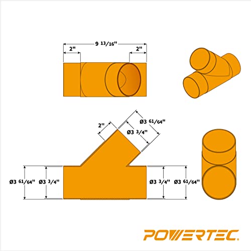 POWERTEC 4 Inch Y Fitting for 4 Inch Dust Collection Hose, 4 Inch Dust Collection Hose Connector Fittings for Dust Collection System (70106V)