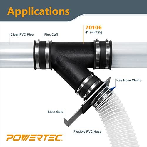 POWERTEC 4 Inch Y Fitting for 4 Inch Dust Collection Hose, 4 Inch Dust Collection Hose Connector Fittings for Dust Collection System (70106V)