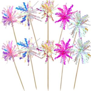 jogilboy 10 pcs happy birthday cake toppers foil firework cupcake toppers sparkle tinsel drink stirrers flowers cake decoration cocktail food fruit toothpick for cake decoration party supplies