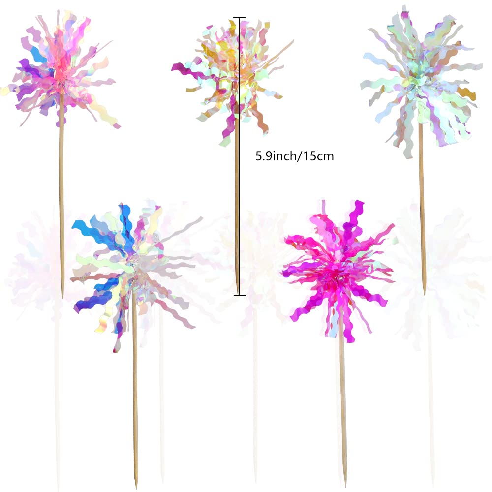 JOGILBOY 10 Pcs Happy Birthday Cake Toppers Foil Firework Cupcake Toppers Sparkle Tinsel Drink Stirrers Flowers Cake Decoration Cocktail Food Fruit Toothpick for Cake Decoration Party Supplies