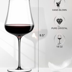 LUNA & MANTHA Red Wine Glasses | Set of 4 | Premium Crystal Wine Glass | Hand-Blown Long Stem Burgundy Wine Glasses | 18Oz | Martini Set Gifts for Wedding, Anniversary, Birthday|Clear