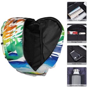 FeHuew Tie Dye Colorful Howl Wolf Backpack Bookbag 16 inch Laptop Bag Shoulder Bag Casual Daypack for Teenager