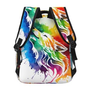 FeHuew Tie Dye Colorful Howl Wolf Backpack Bookbag 16 inch Laptop Bag Shoulder Bag Casual Daypack for Teenager