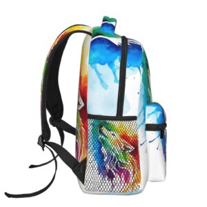 FeHuew Tie Dye Colorful Howl Wolf Backpack Bookbag 16 inch Laptop Bag Shoulder Bag Casual Daypack for Teenager