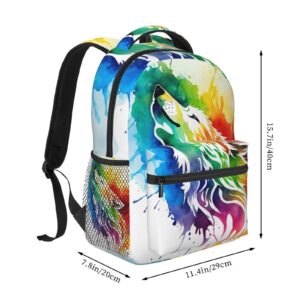 FeHuew Tie Dye Colorful Howl Wolf Backpack Bookbag 16 inch Laptop Bag Shoulder Bag Casual Daypack for Teenager