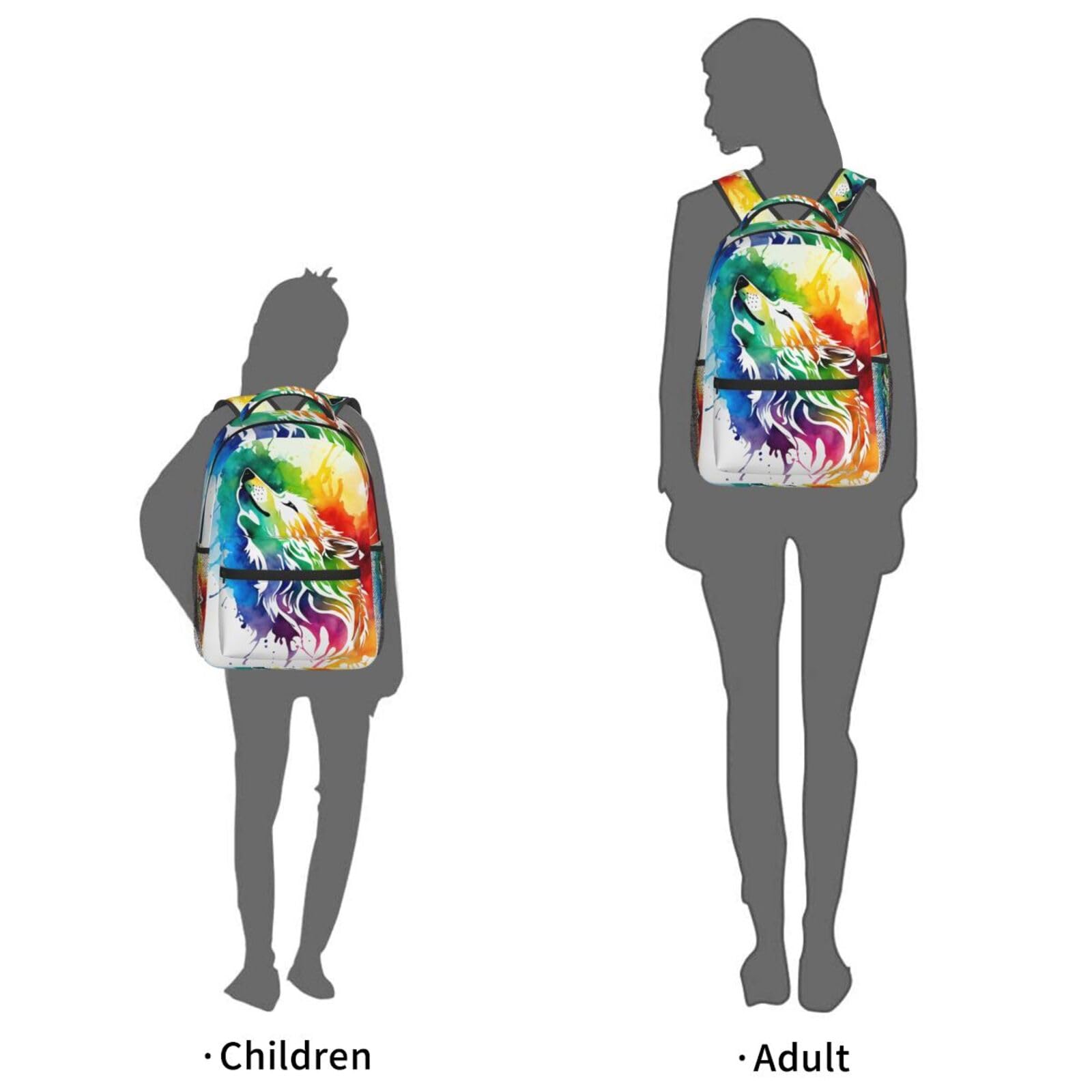 FeHuew Tie Dye Colorful Howl Wolf Backpack Bookbag 16 inch Laptop Bag Shoulder Bag Casual Daypack for Teenager