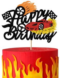 bdayshop fire car cake topper race cars cake decorations glitter red hot car cake toppers for boys girls racing car theme birthday party supplies for kids baby shower