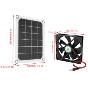 Ejoyous Solar Powered Fan, 6V 10W Solar Panel Ventilation Fan Waterproof Solar Exhaust Fan USB Solar Panel Greenhouse Fan for RV Greenhouse Pet House Chicken House