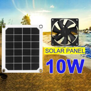 Ejoyous Solar Powered Fan, 6V 10W Solar Panel Ventilation Fan Waterproof Solar Exhaust Fan USB Solar Panel Greenhouse Fan for RV Greenhouse Pet House Chicken House