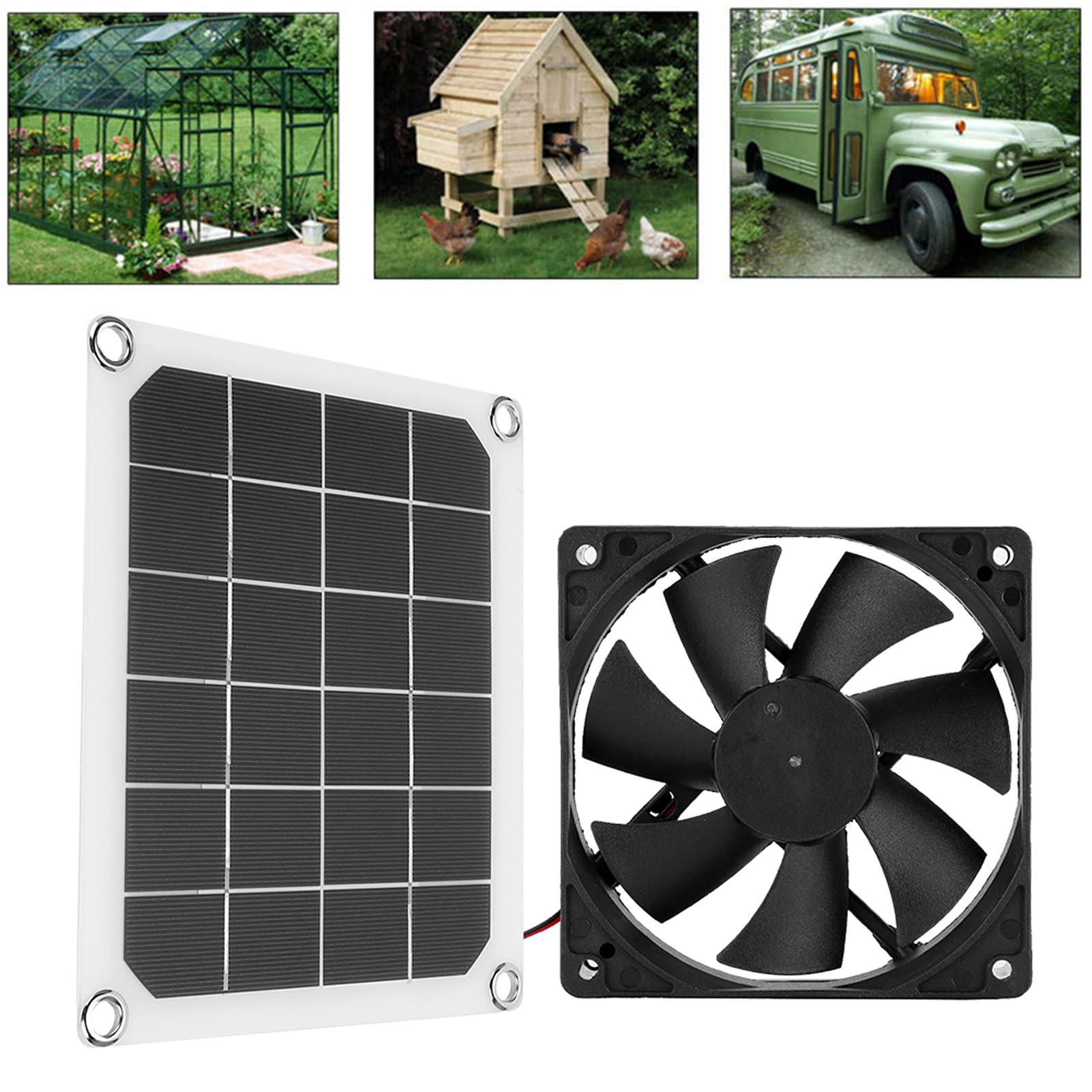 Ejoyous Solar Powered Fan, 6V 10W Solar Panel Ventilation Fan Waterproof Solar Exhaust Fan USB Solar Panel Greenhouse Fan for RV Greenhouse Pet House Chicken House