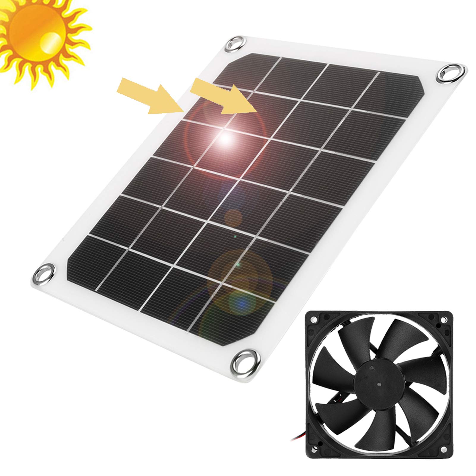 Ejoyous Solar Powered Fan, 6V 10W Solar Panel Ventilation Fan Waterproof Solar Exhaust Fan USB Solar Panel Greenhouse Fan for RV Greenhouse Pet House Chicken House