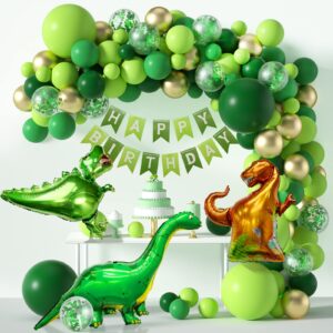 janinus dinosaur party balloon garland kit-119pcs jurassic world three rex balloon arch kit with green gold balloons 4d t-rex balloons for dinosaur jungle jurassic safari theme birthday party decor