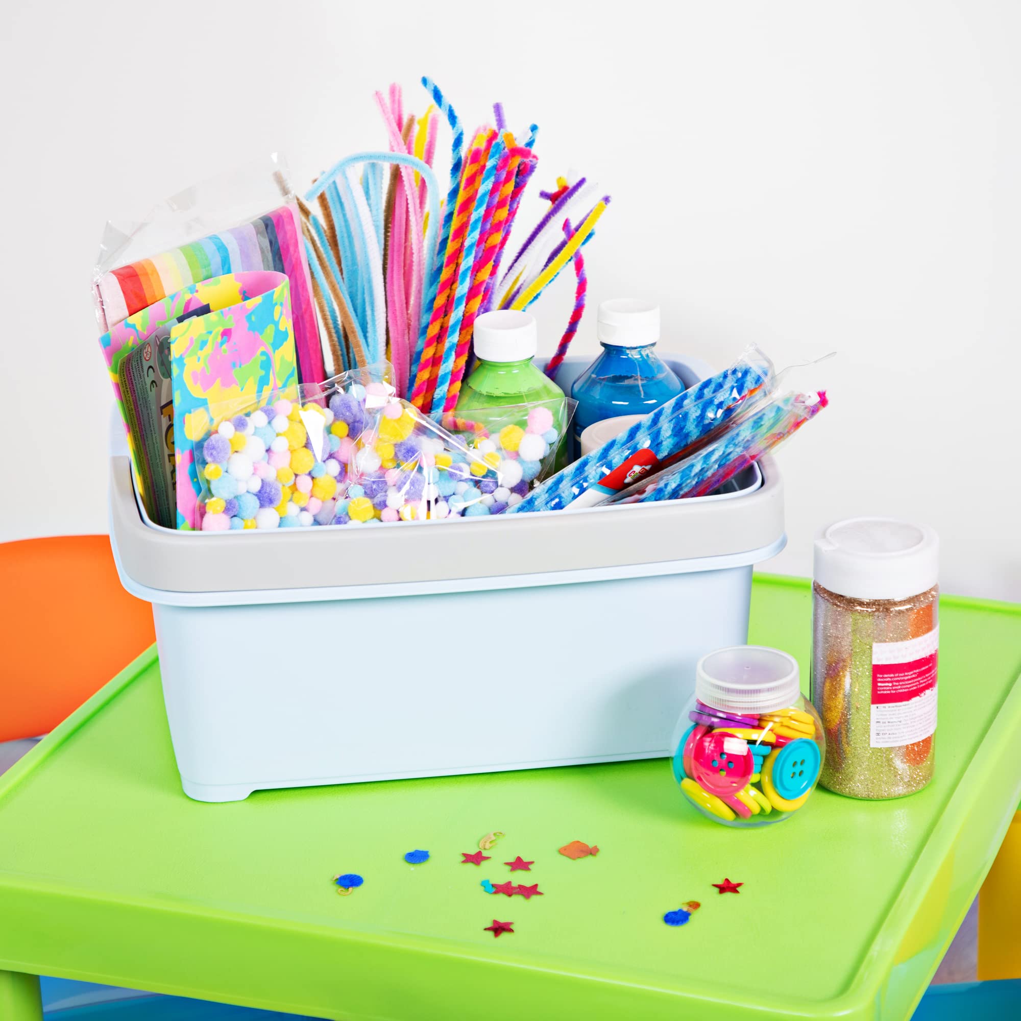 Minky Large Storage Caddy - Easy to Clean Plastic Storage Bin with Foldaway Handle - Perfect for Cleaning, Crafts, Baby Items, DIY - Great for Pantry, Fridge & Organization - Made in UK (White)