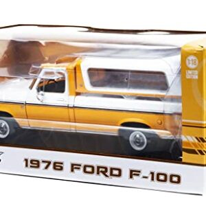 Greenlight Collectible 1976 Ranger Pickup Truck with Deluxe Box Cover Chrome Yellow and Wimbledon White 1/18 Diecast Model Car by Greenlight 13621