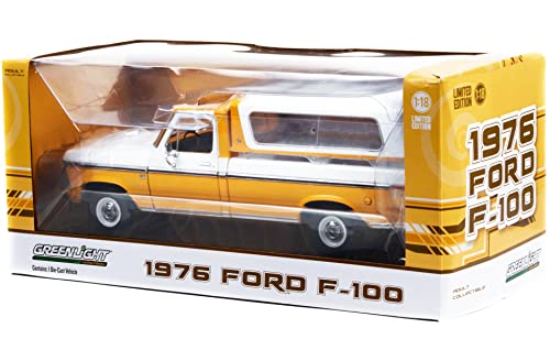 Greenlight Collectible 1976 Ranger Pickup Truck with Deluxe Box Cover Chrome Yellow and Wimbledon White 1/18 Diecast Model Car by Greenlight 13621