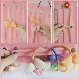 Hair Bows Holder Hair Clips Storage Hanger Hair Bows Organizer Baby Hair Accessory Storage Display Sturdy Rope Wall Hanging for Girl Room, Baby Nursery Decors 16 Ribbons