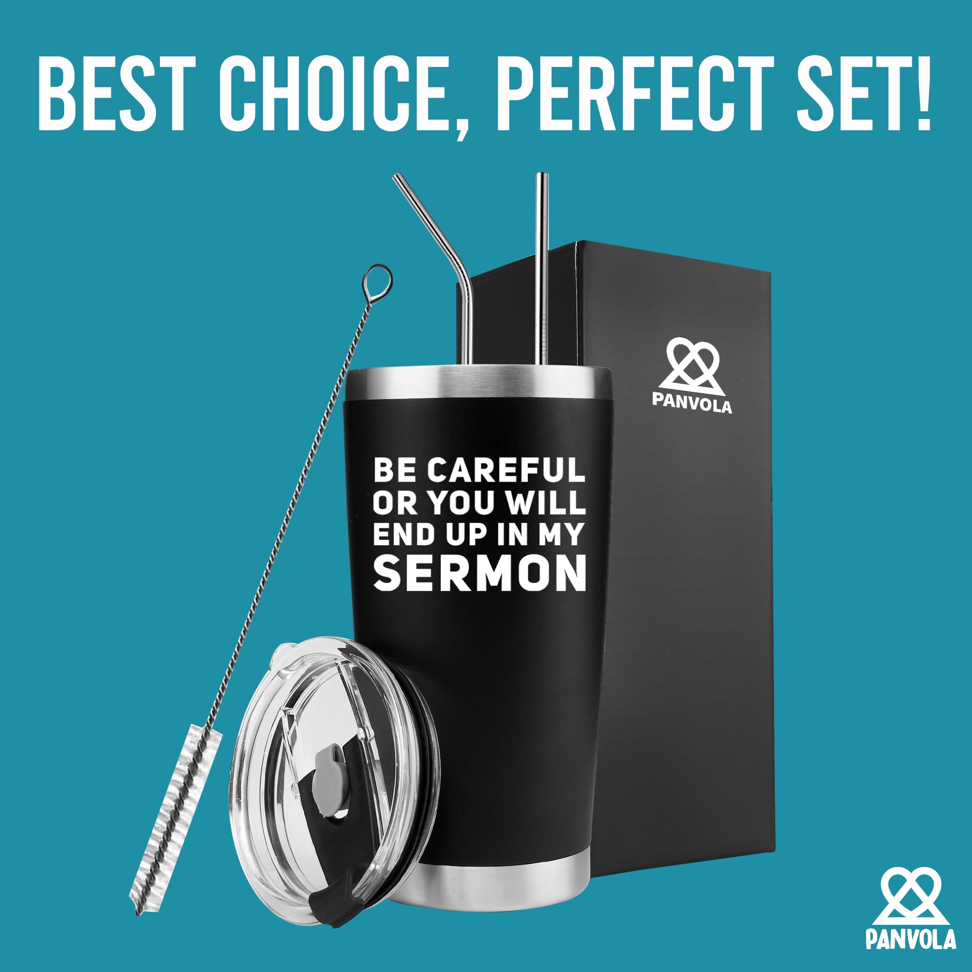 Be Careful Or You'll End Up In My Sermon Vacuum Insulated Tumbler (20 oz) Pastor Gifts Warning Mug From Mom Dad Husband Preacher Minister Appreciation Ordination With Lid And Straw Birthday Christmas